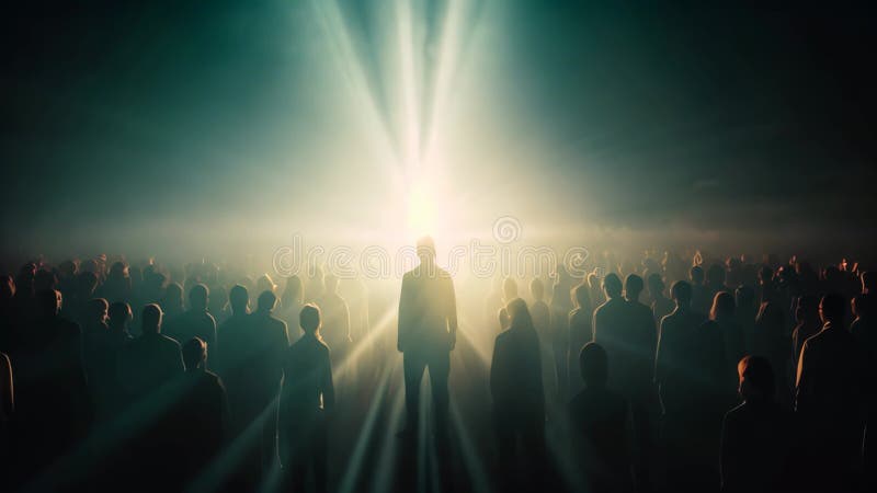 Silhouette of a Man Standing in Front of a Crowd of People and Lights ...