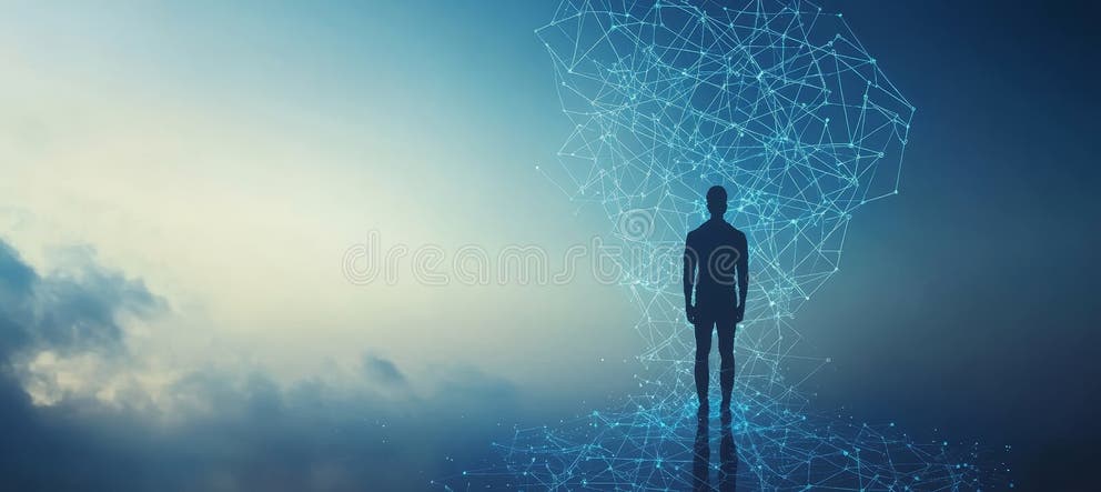 Silhouette of Man Standing in Front of Interconnected Network Points ...