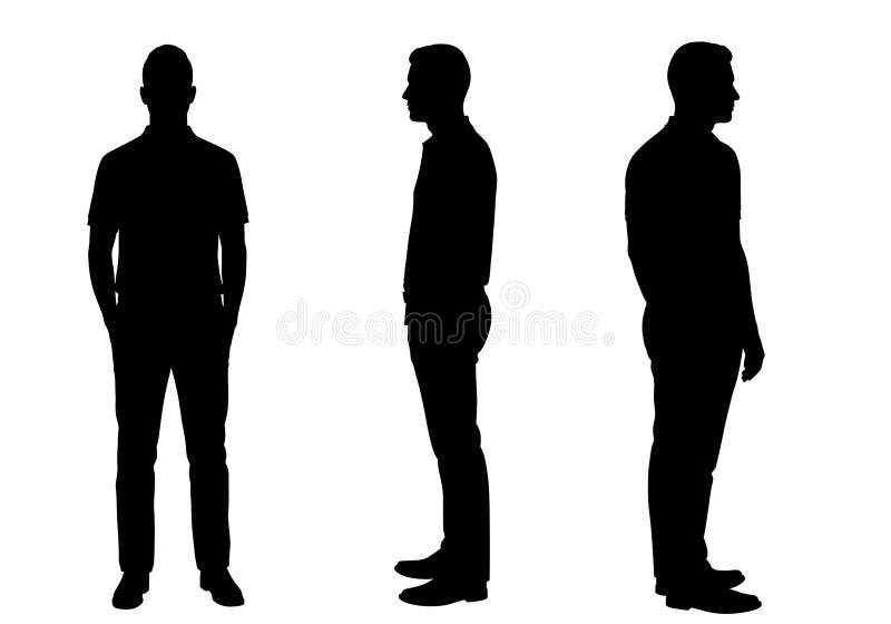 Silhouette of a Man Standing Full Body Front Side and Profile Views ...