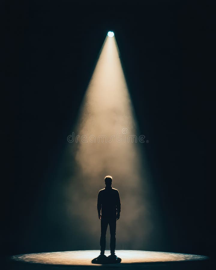 Silhouette of a Man Standing in a Spotlight: a Dramatic Stage ...