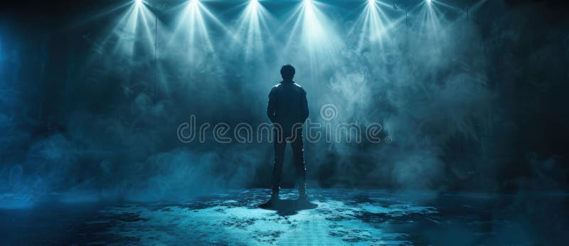 Silhouette of a Man Standing in the Spotlight. Created by Generative ...