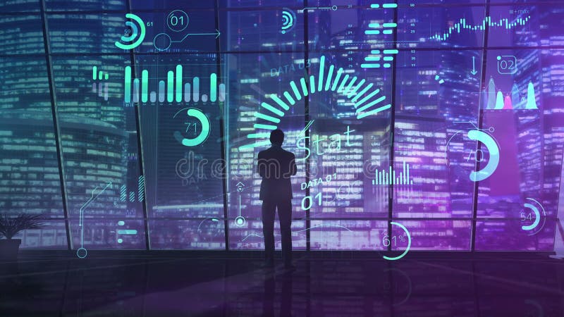 The Silhouette of a Businessman Analyzes Data Using New Technologies ...