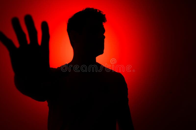 Silhouette of a Man with a Stop Hand Gesture Stock Illustration ...