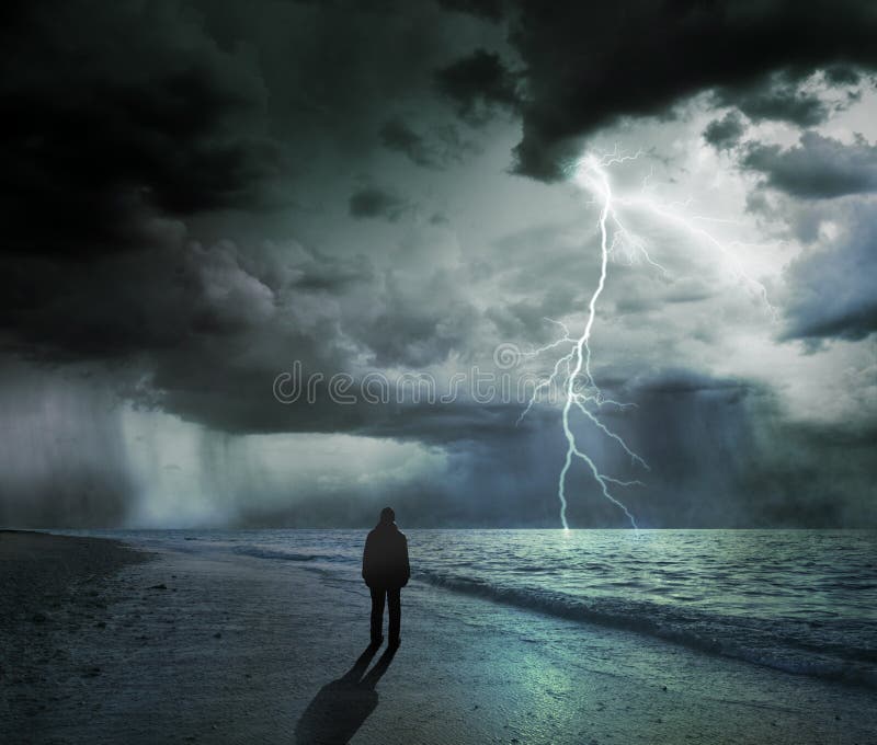 Silhouette of a Man and Stormy Sea, Concept of Uncertainty and ...
