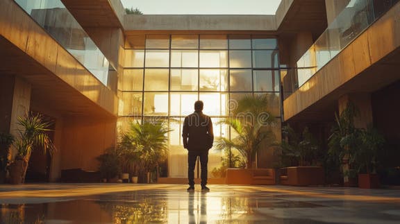 Silhouette of a Man at Sunset in a Modern Building Atrium Stock ...