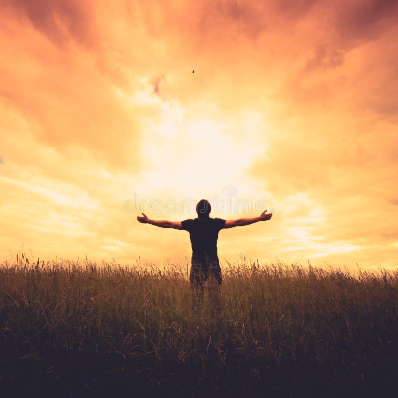 Silhouette of Man and Sunshine Stock Image - Image of emotion, adult ...