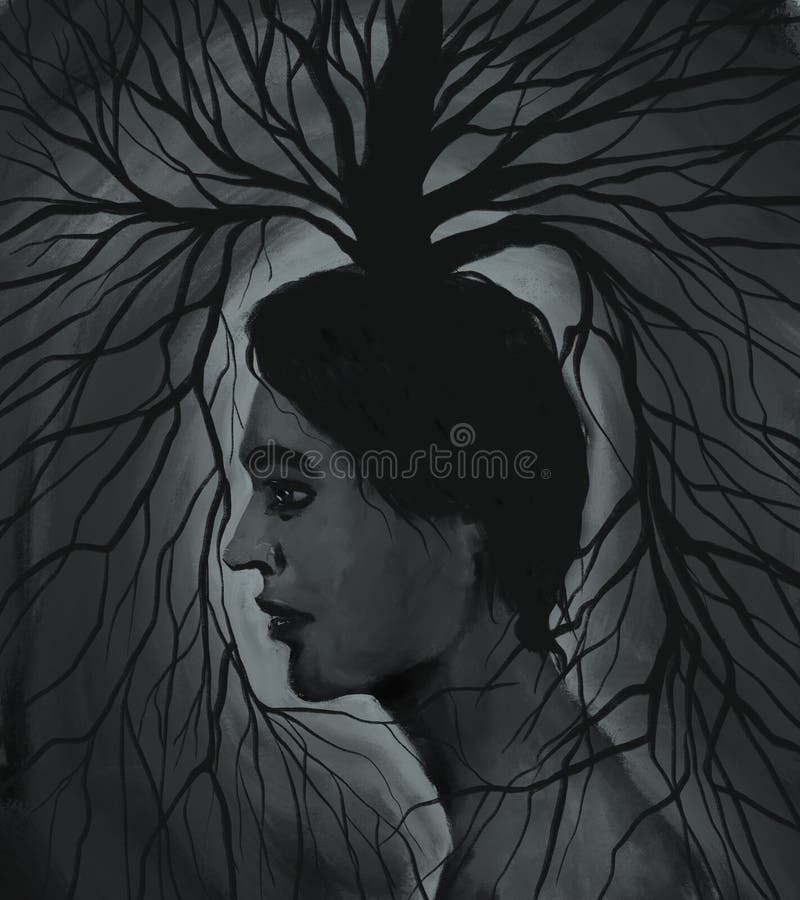 Silhouette of a Man with a Tree and Branches. Metaphor for Reflection ...