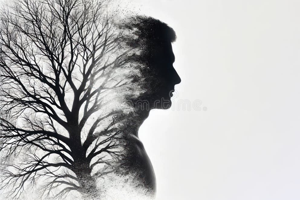 Silhouette of a Man Turning into a Tree. Space for Text. Stock Image ...