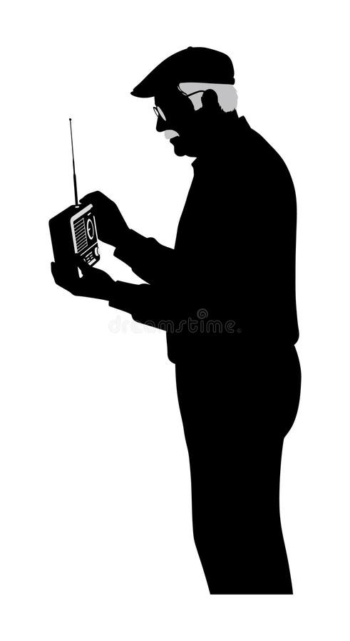 Silhouette of Man Using Portable Radio Communication Device Vector ...