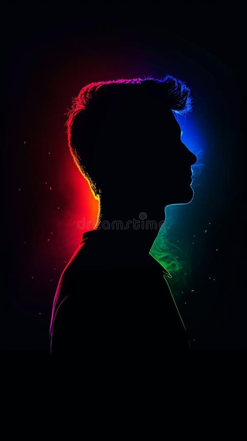 Silhouette of a Man with Vibrant Neon Lights Stock Image - Image of ...