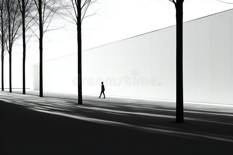 Silhouette of a Man Walking Alone in Front of a White Wall Stock ...