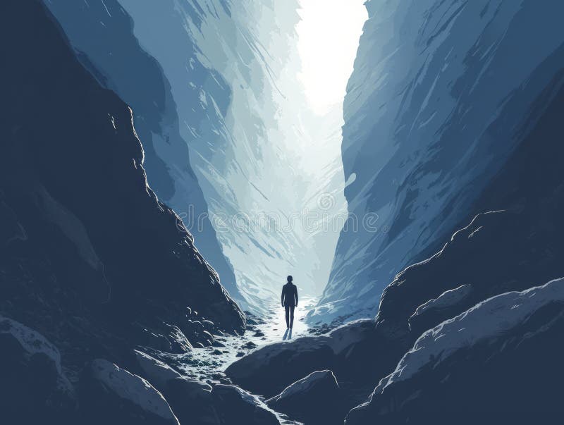 Silhouette of a Man Walking in the Cave. Illustration Generative AI ...