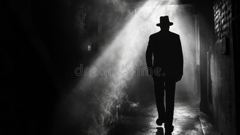 Silhouette of a Man Walking in a Dark Alley Stock Illustration ...