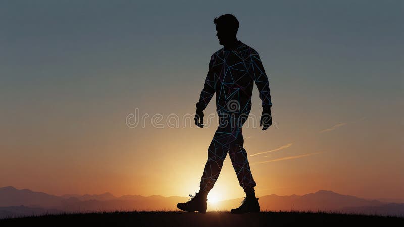 Silhouette of Man Walking at Sunset with Geometric Patterned Clothes ...