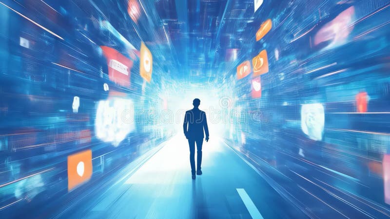 A Person Walks through a Digital Data Stream Stock Footage - Video of ...