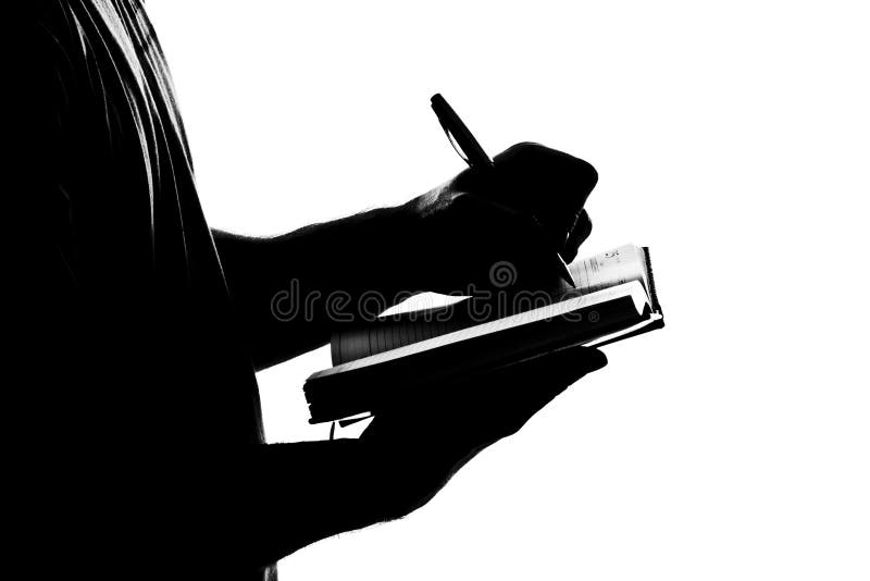 Silhouette of Man Writing Business Diary Stock Image - Image of holding ...