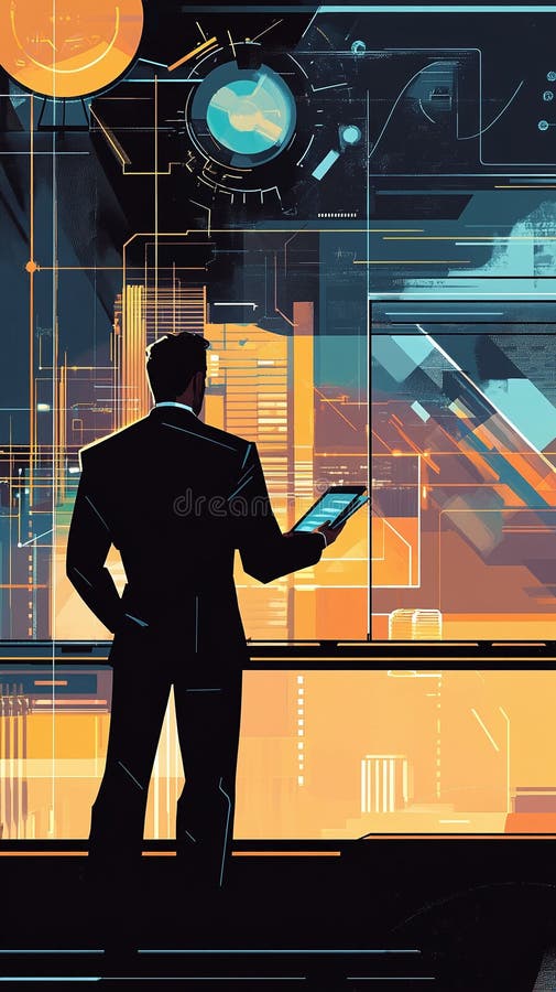 Silhouette of a Manager Presenting Logistics Solutions in a Futuristic ...