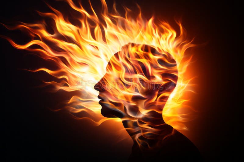 A Silhouette of a Mans Head with Fire Coming Out of it Stock ...