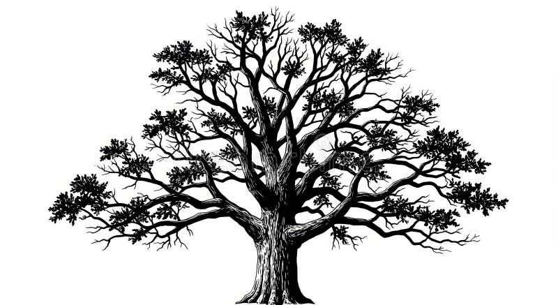 Magnificent Silhouette of a Mature Oak Tree with Spreading Branches and ...