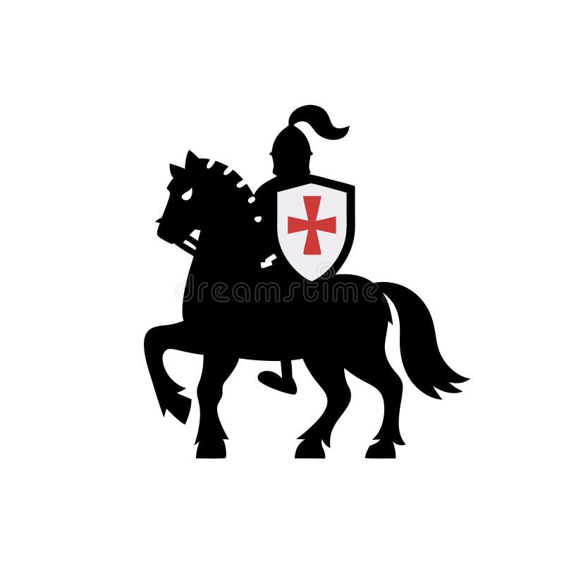 Silhouette of Medieval Knight on Horseback with Cross Shield Vector ...