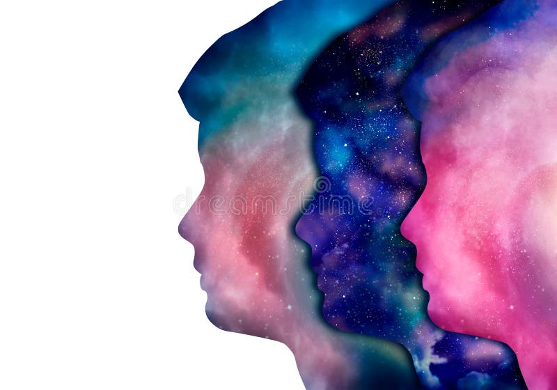 Silhouette of Men Heads Textured by Universe Filled with Stars.. Human ...