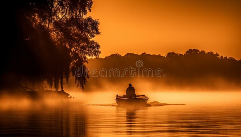 Silhouette of Men Rowing Canoe at Sunset, Nature Tranquil Pursuit ...