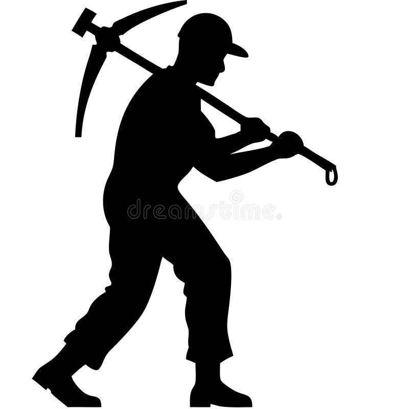 Silhouette of a Miner with Pickaxe Vector for Industrial and Mining ...