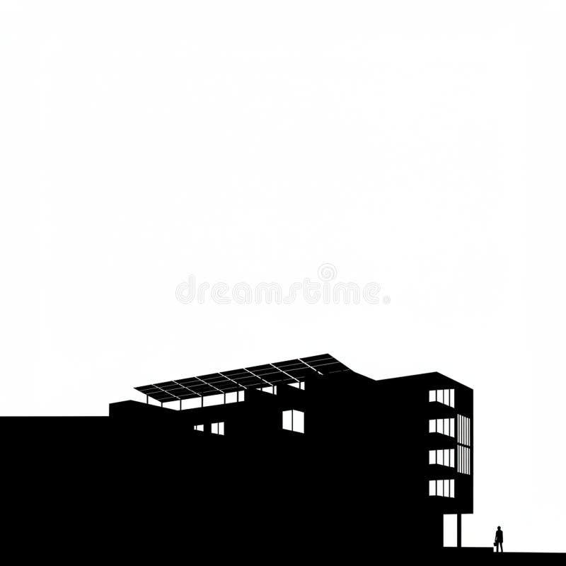 Silhouette of a Modern Building with a Partial Sawtooth Roof Design ...