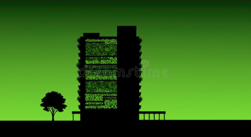 Silhouette of Modern Eco-friendly High-rise with Green Wall and Tree ...