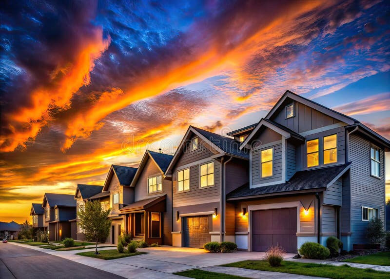 Silhouette of Modern Homes in a New Subdivision a Glimpse into the ...