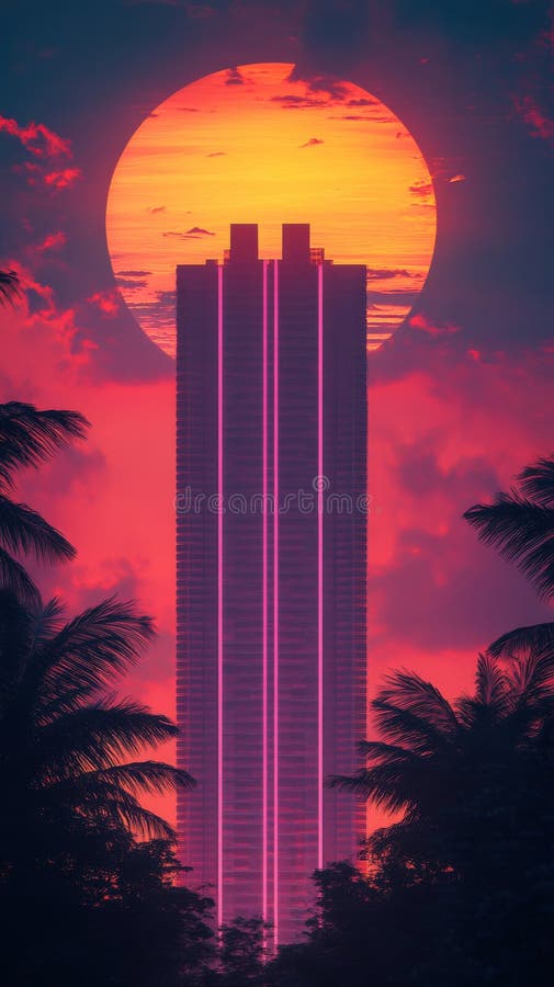 Silhouette of a Modern Skyscraper with a Unique Synthwave Aesthetic ...