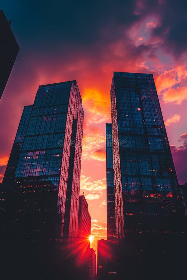 Silhouette of a Modern Skyscraper with a Unique Synthwave Aesthetic ...