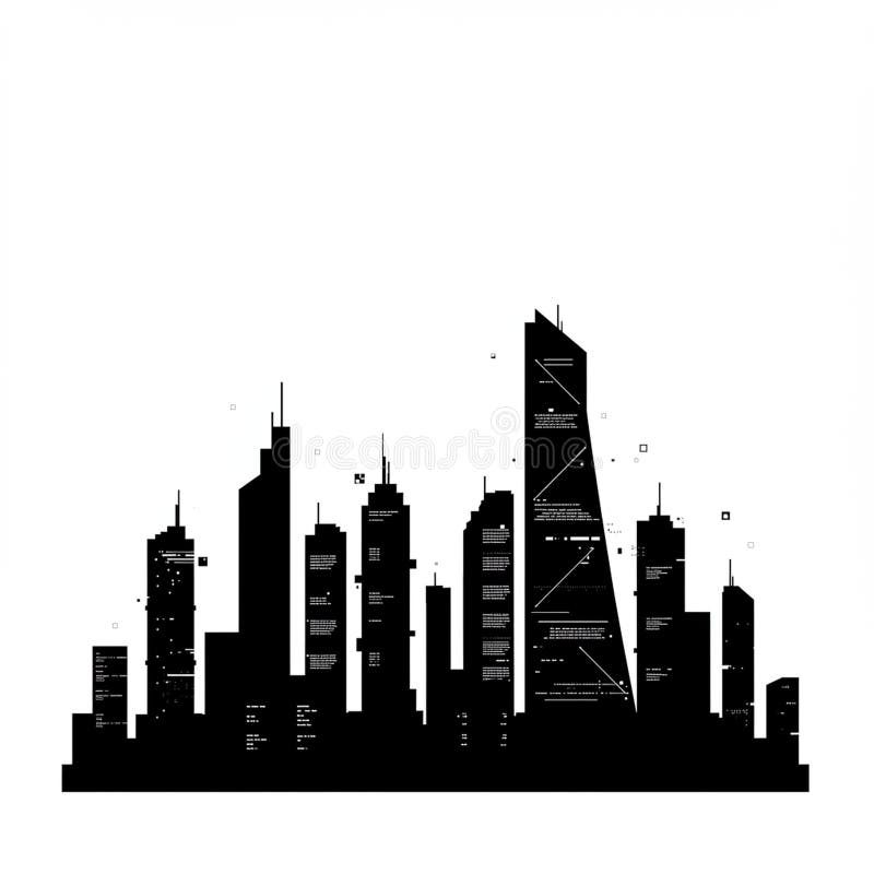 Silhouette of a Modern Urban Skyline Featuring Various Skyscrapers with ...