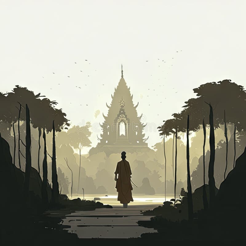 Silhouette of Monk Walking in the Forest, 3d Rendering AI Generated ...