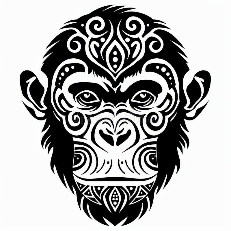 Silhouette of a Monkey Head with Intricate Tribal Patterns. Stock ...