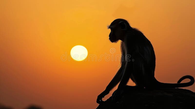 A Silhouette of a Monkey at Sunset, Set Against a Backdrop of Wild ...