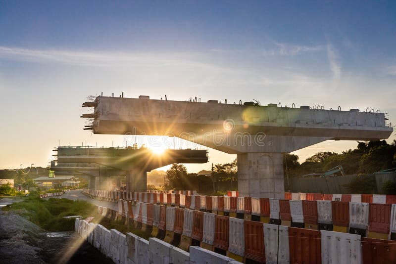 Silhouette with Morning Sun Rays on Highway Overpass Bridge ...