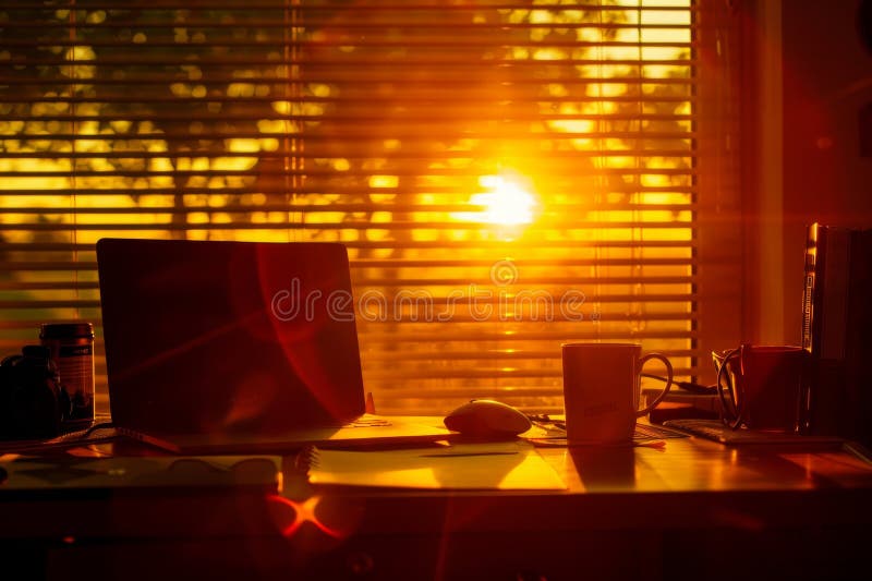 Silhouette of a Morning Work Desk with Essential Items. Stock ...