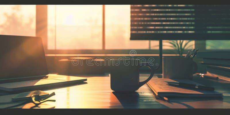 Silhouette of Morning Work Essentials on a Clean Desk. Stock ...