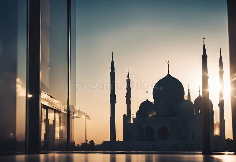 Silhouette of Mosque on Blurred Abstract Background Stock Illustration ...