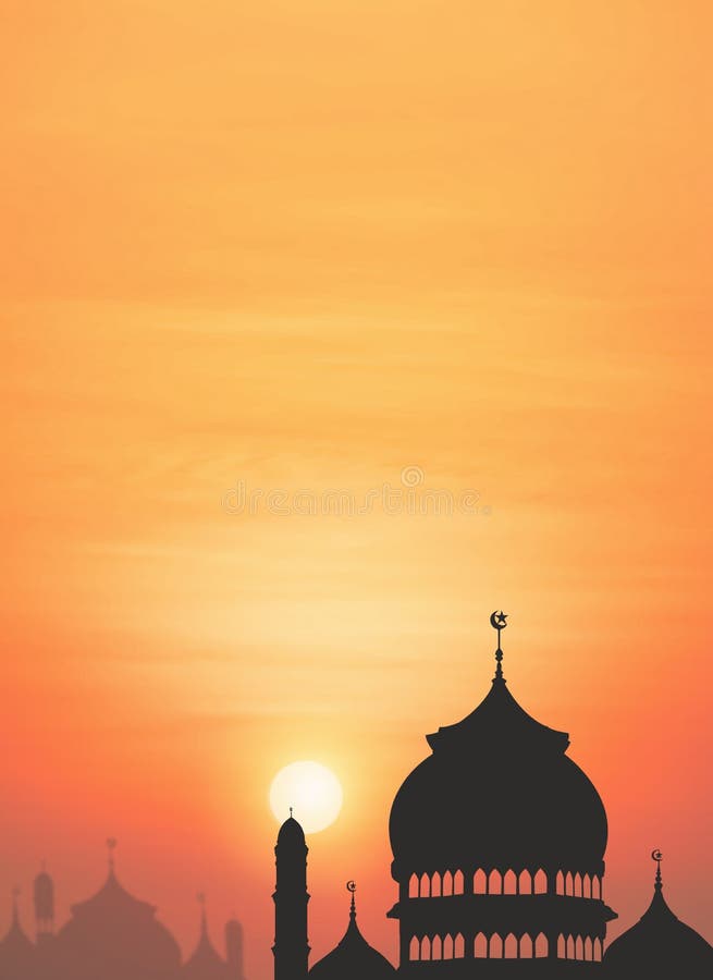 Silhouette Mosque Dome with Blurred Beautiful Sunset Sky Background in ...