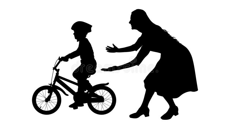 Silhouette of a Mother Assisting Her Child Learning To Ride a Bicycle ...