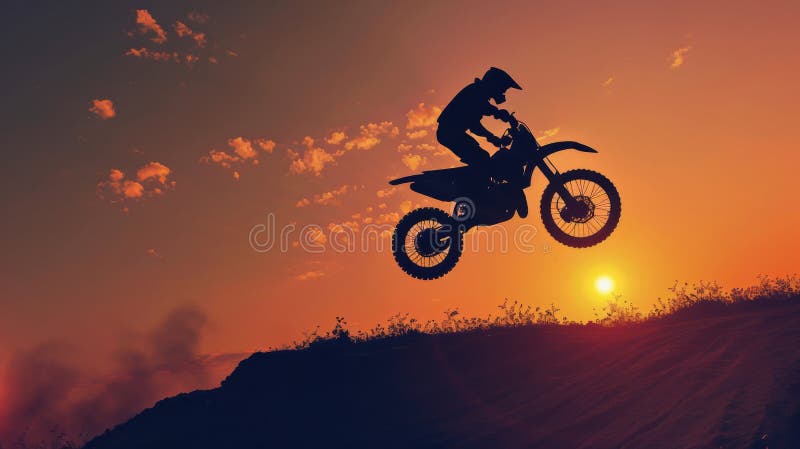 Silhouette Motocross Motorcycle Jumping on the Hill Stock Illustration ...
