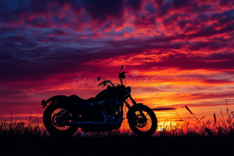 Silhouette of a Motorcycle Parked on a Cliff Overlooking the Ocean ...