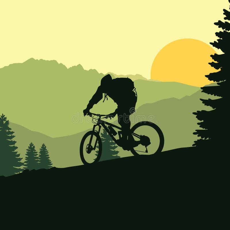 Silhouette Mountain Biker Riding Bike Vector Illustration Stock Vector ...