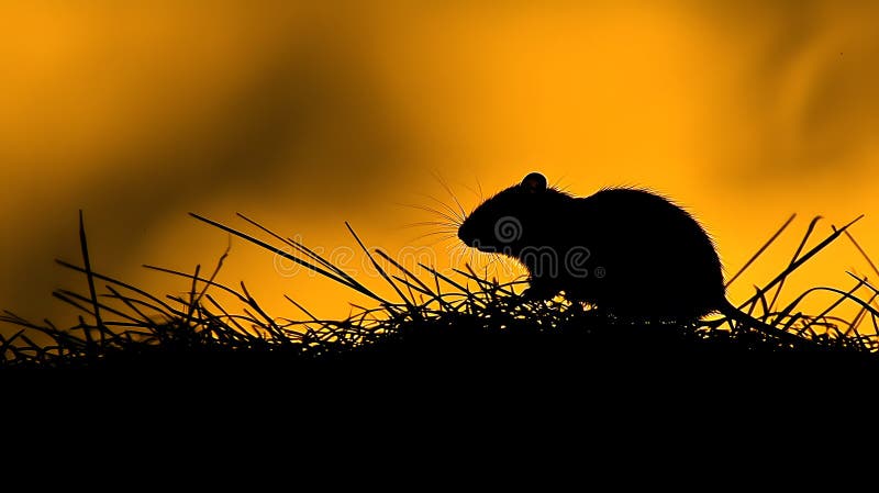 Silhouette of a Mouse Against a Sunset Background Stock Illustration ...