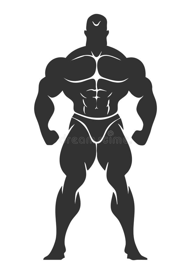 Silhouette of a Muscular Bodybuilder Icon in Black and White Vector ...
