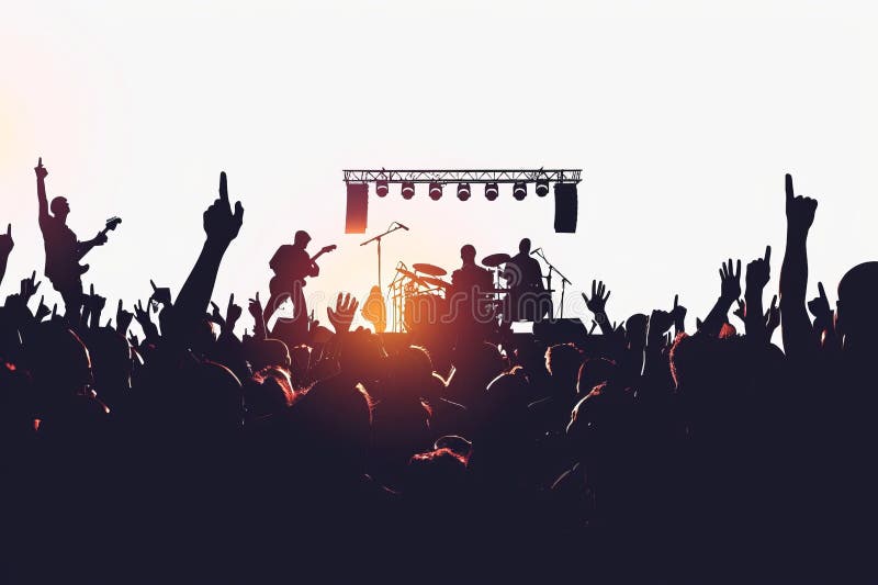 Silhouette of a Music Concert at Sunset Collage Element, White ...