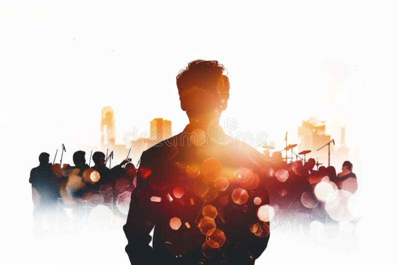 Silhouette of a Music Concert at Sunset Collage Element, White ...