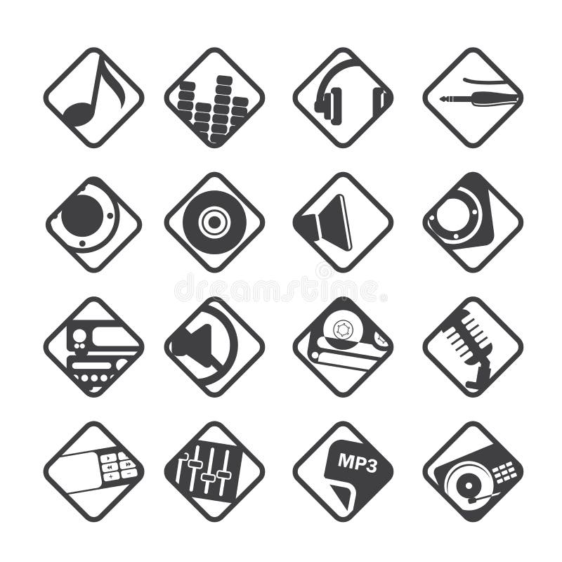 Silhouette Music and Sound Icons Stock Vector - Illustration of color ...